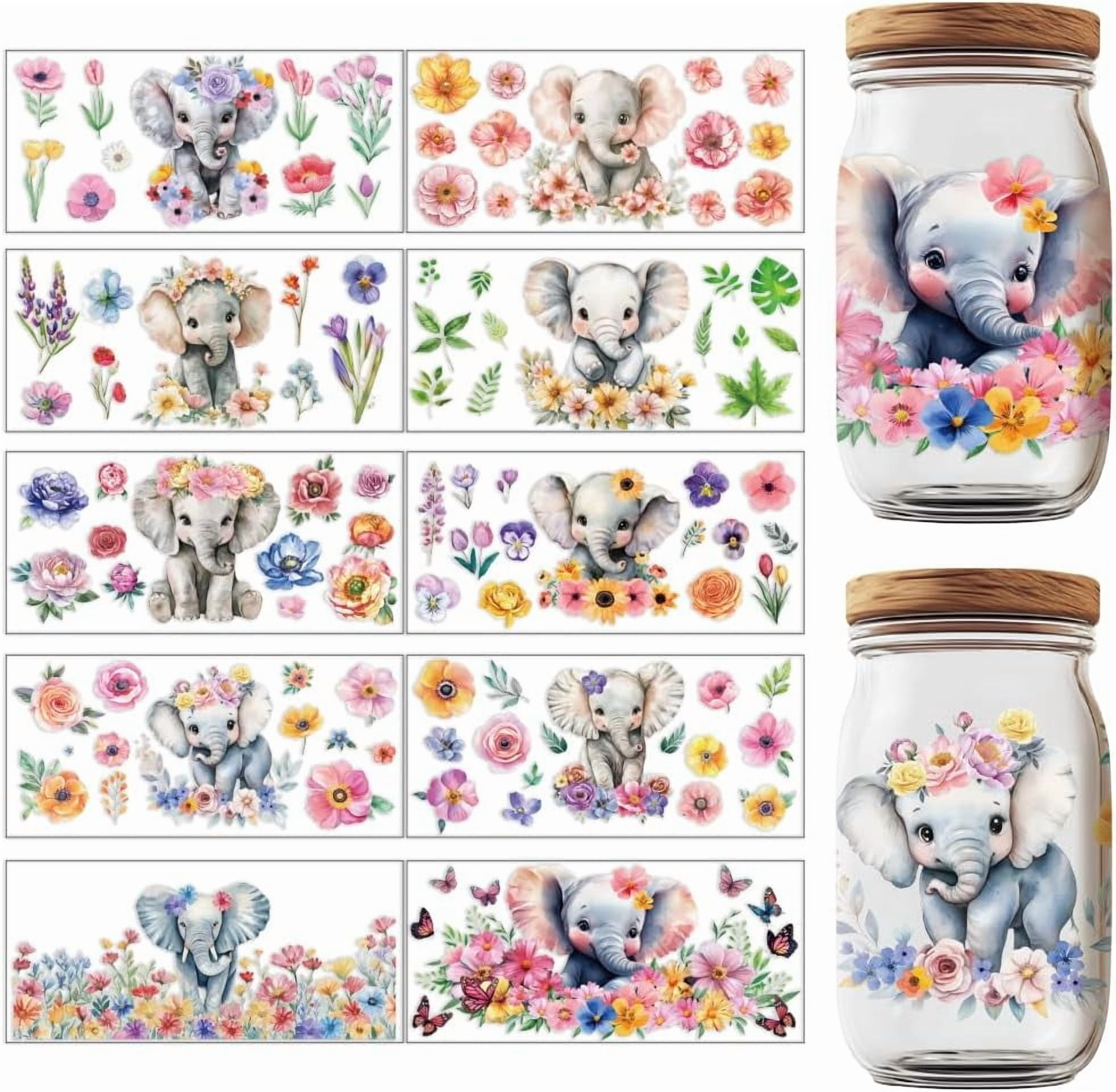 10 Sheets Animals UV DTF Cup Wrap Transfer Stickers Watercolor Flower ...