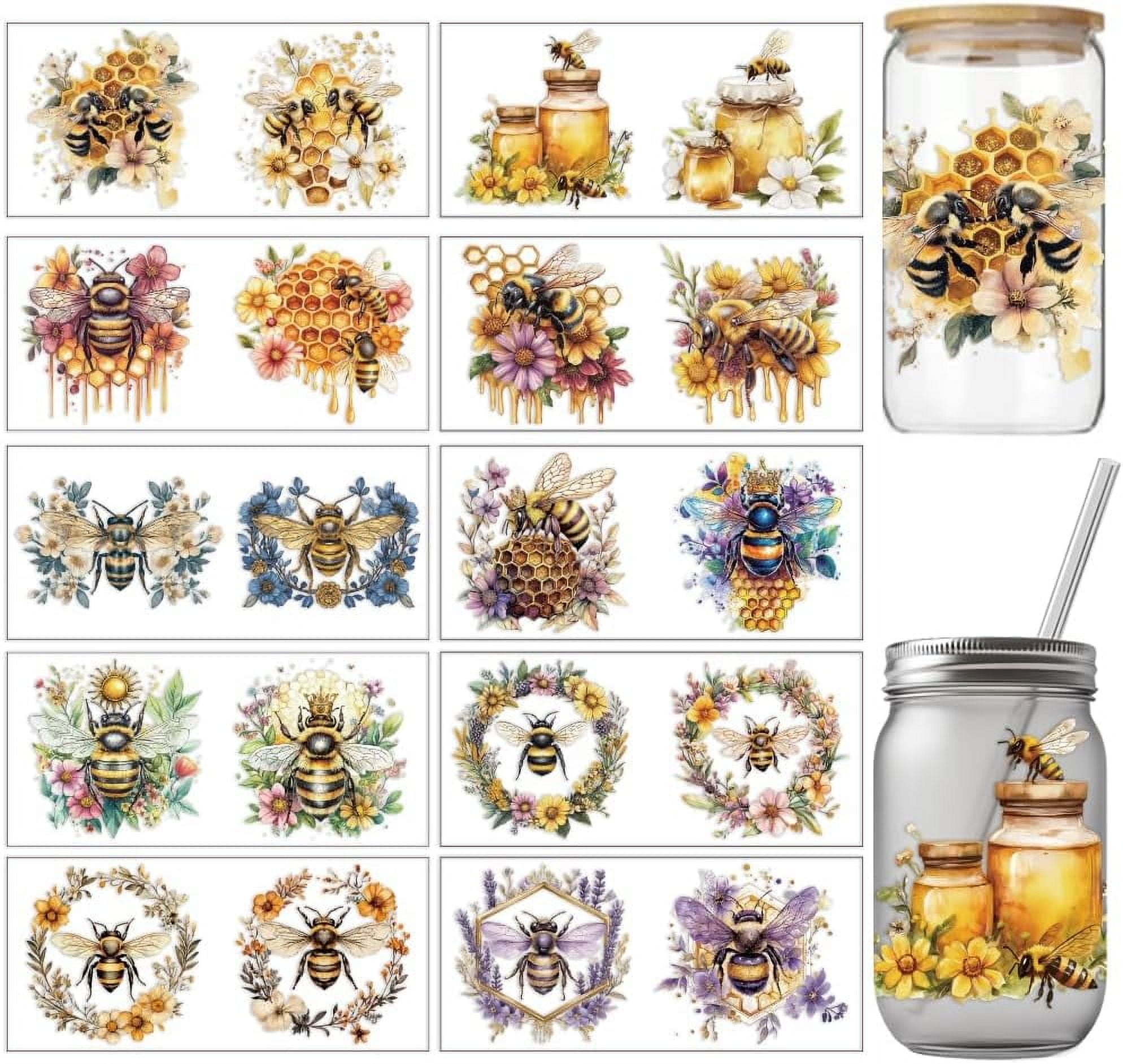 10 Sheets Bee Flower Transfer Stickers 4.33x9.45 inches Beehive Honey ...