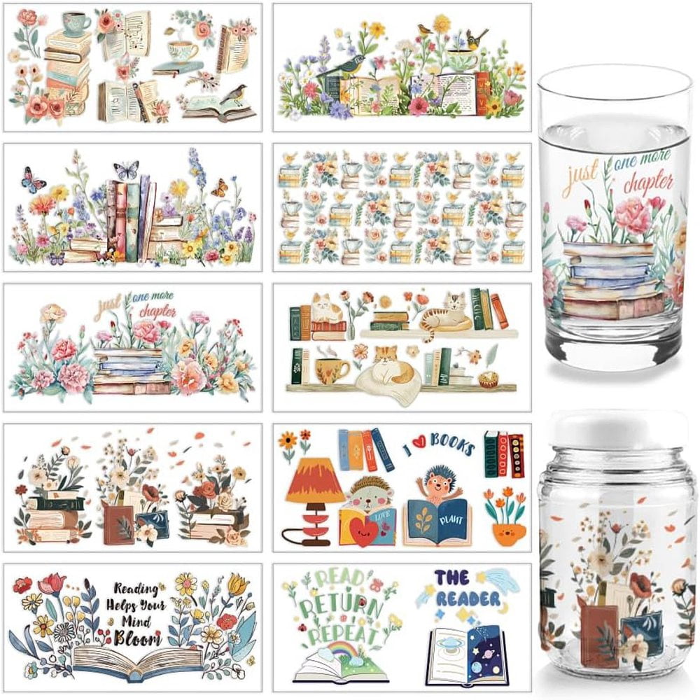 10 Sheets Book Series UV DTF Cup Wrap for 16OZ Glass Cat Table Lamp Rub ...