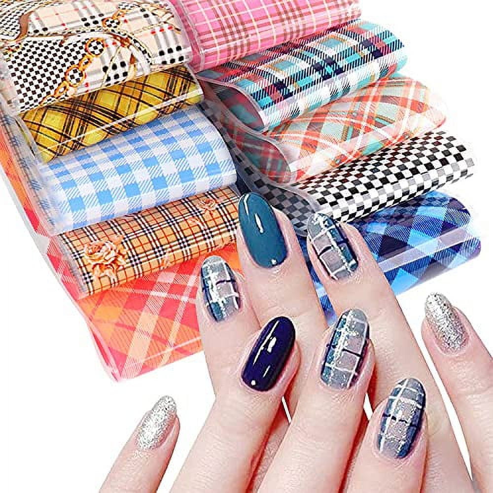 10 Sheets Buffalo Plaid Nail Stickers Decals, Nail Foil Transfer ...