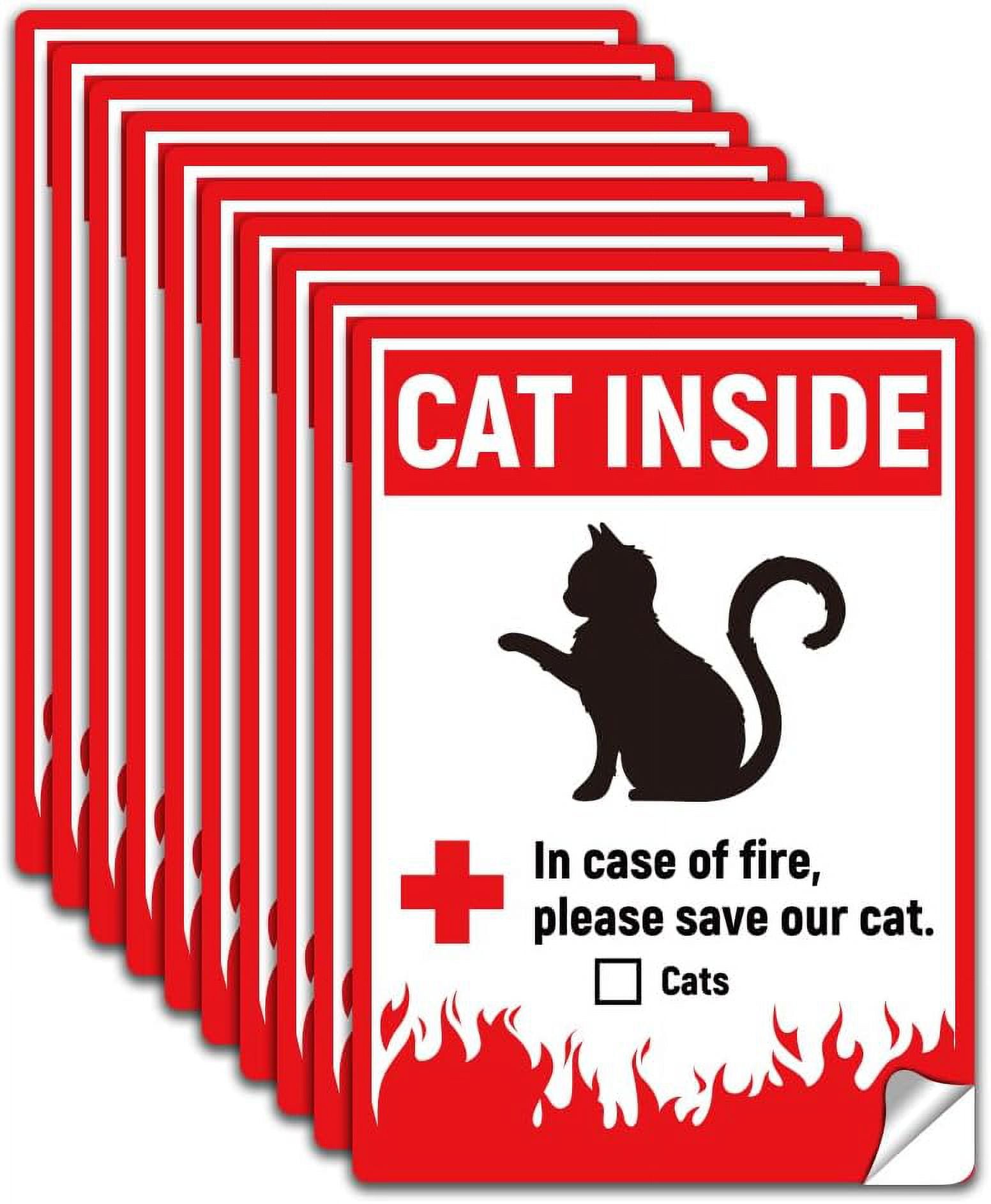 10 Sheets Cat Inside Alert Signs Stickers PVC Self-Adhensive Cat Sign ...
