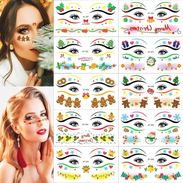 10 Sheets Christmas Face Stickers – Waterproof Holiday Makeup Stickers ...