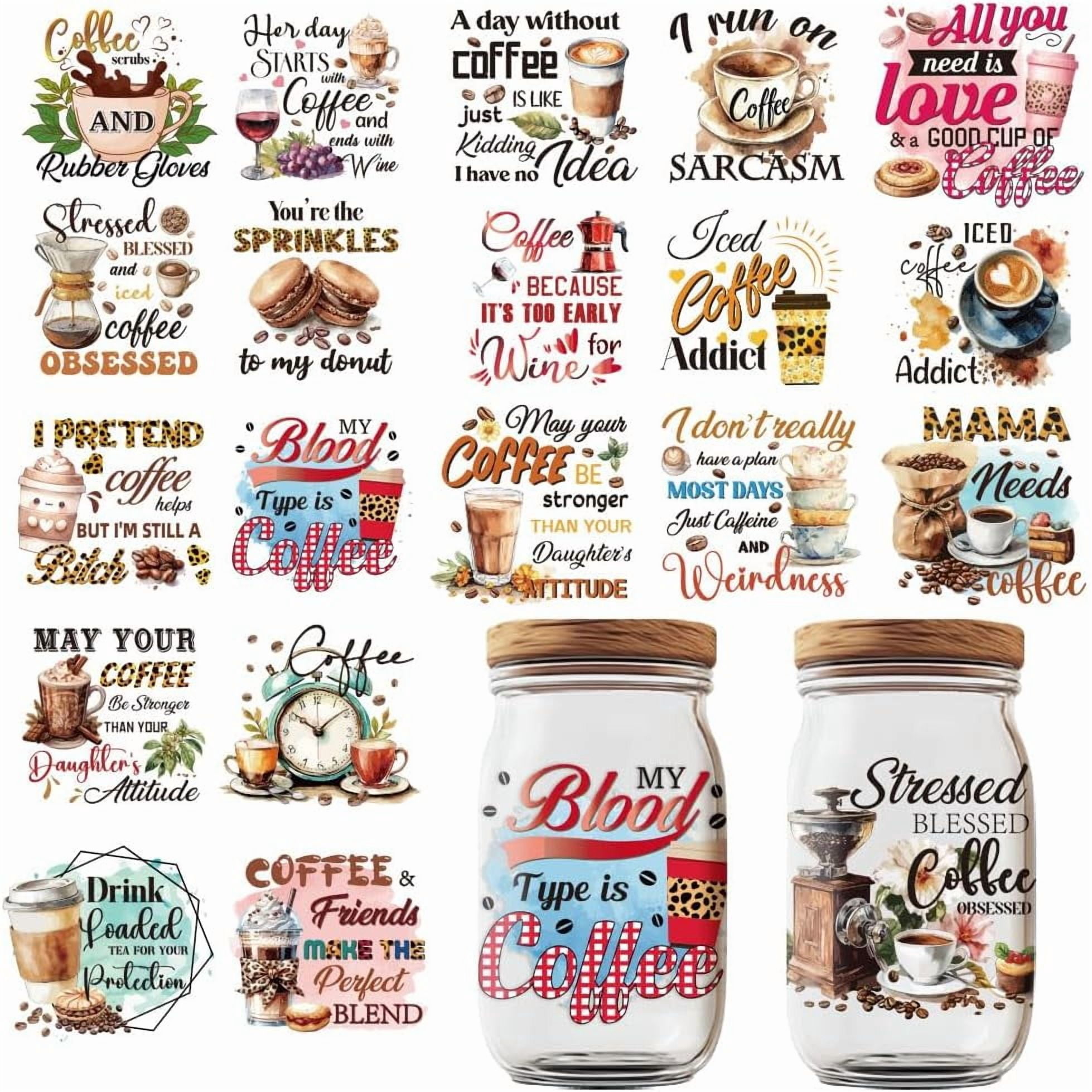10 Sheets Coffee Theme UV DTF Cup Wraps 10 Styles Love Coffee Rub on ...