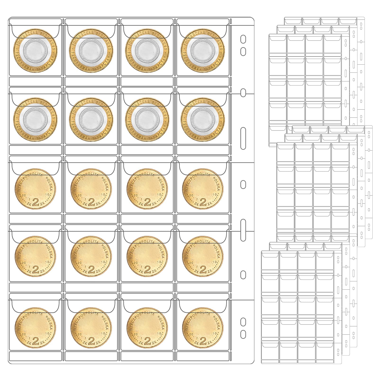 10 Sheets Coin Pocket Pages, Trianu 20 Pockets Coin Collection Binder 9 ...