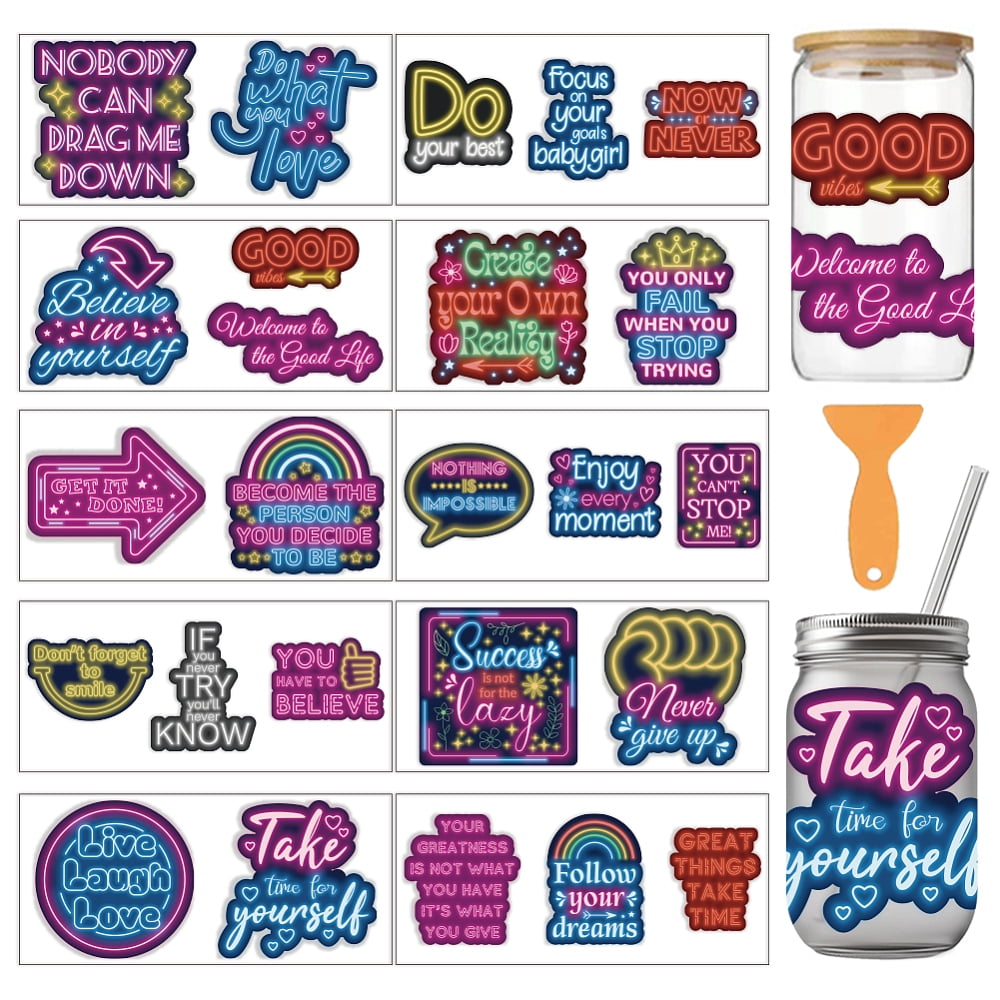10 Sheets Colorful Light Effect Text UV DTF Cup Wrap - Walmart.com