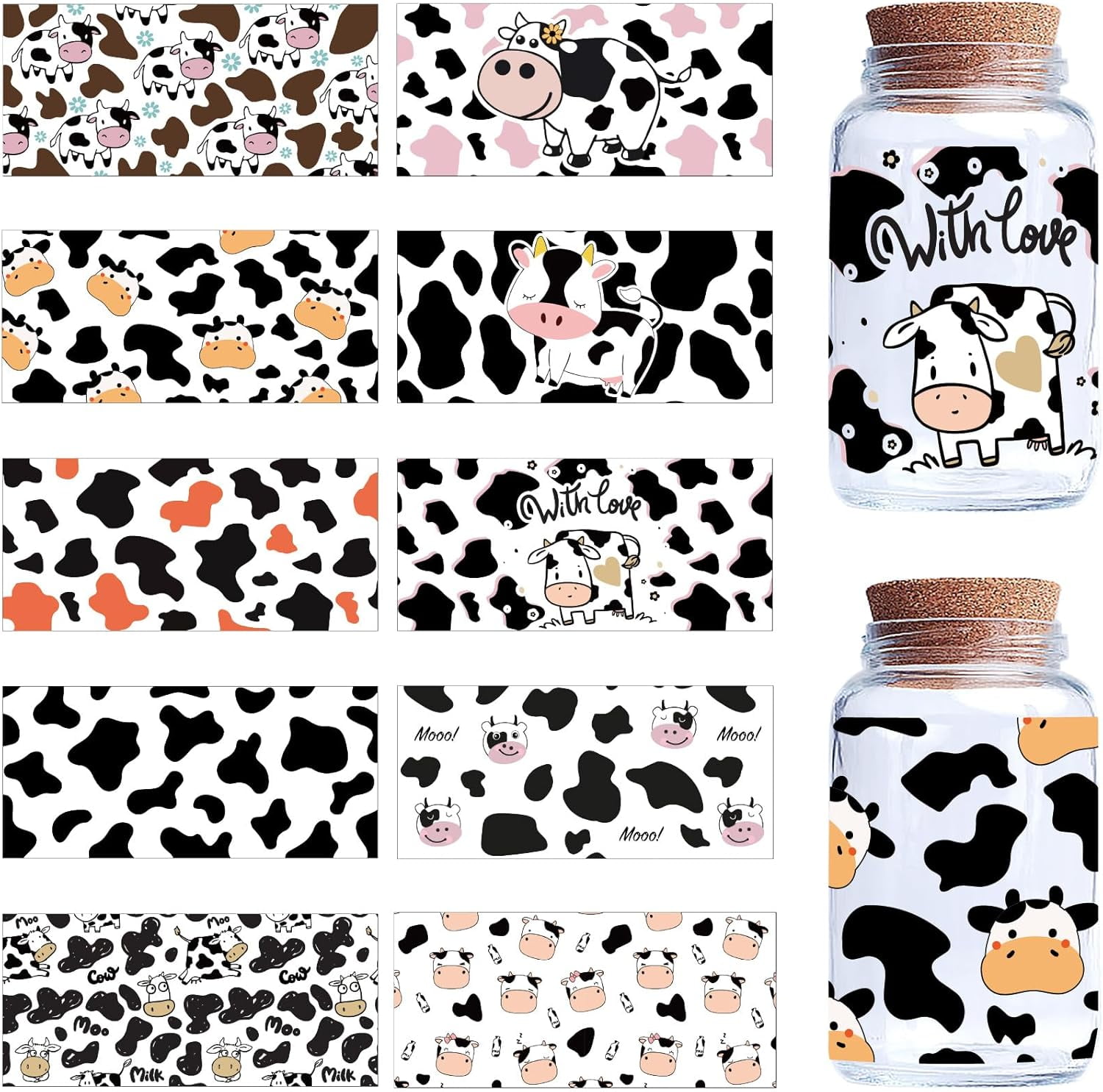 10 Sheets Cow Print Animals PVC Rub on Transfer Stickers Waterproof Cup ...