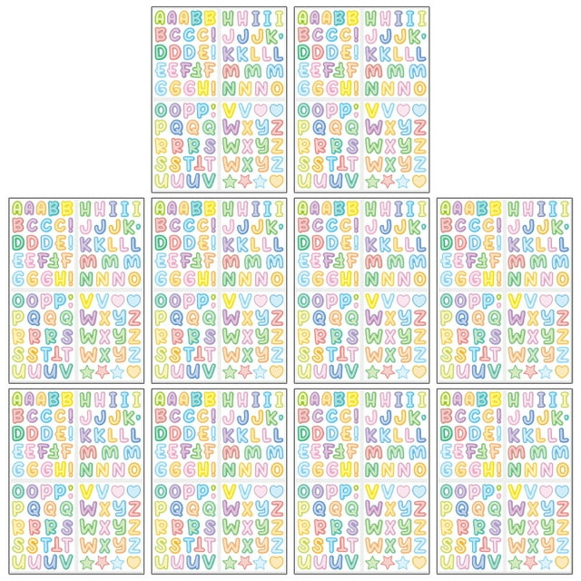 10 Sheets Cursive Bulletin Board Letters Cartoon Alphabet Stickers ...