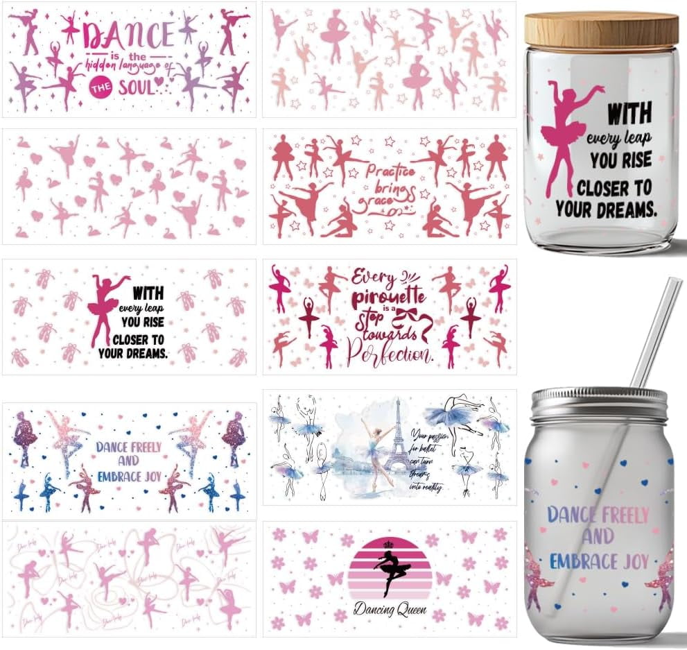 10 Sheets Dance UV DTF Cup Wrap 10 Styles Ballet Inspirational Sports ...