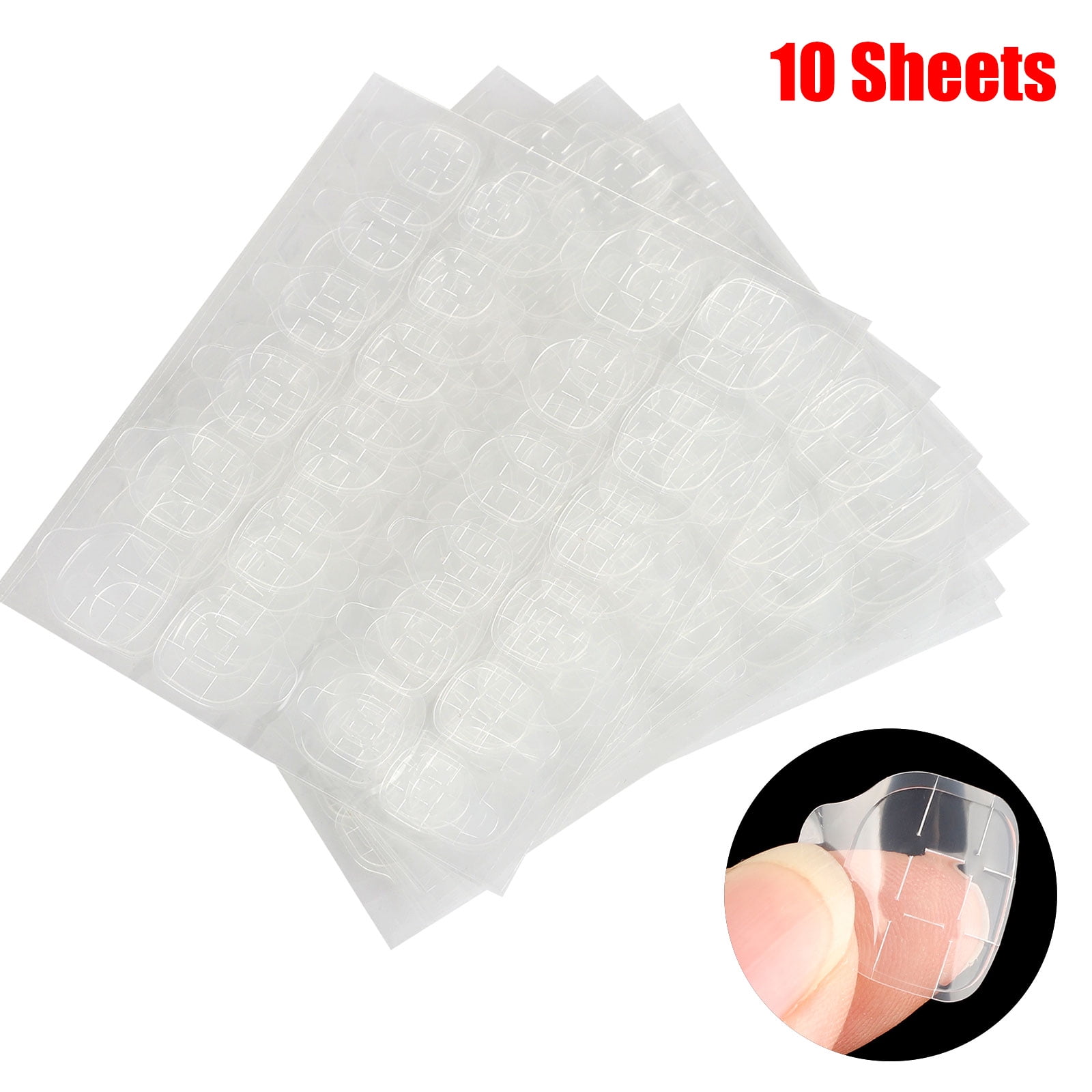10 Sheets Double-side Nail Glue Sticker, TSV 240pcs Transparent Nails ...