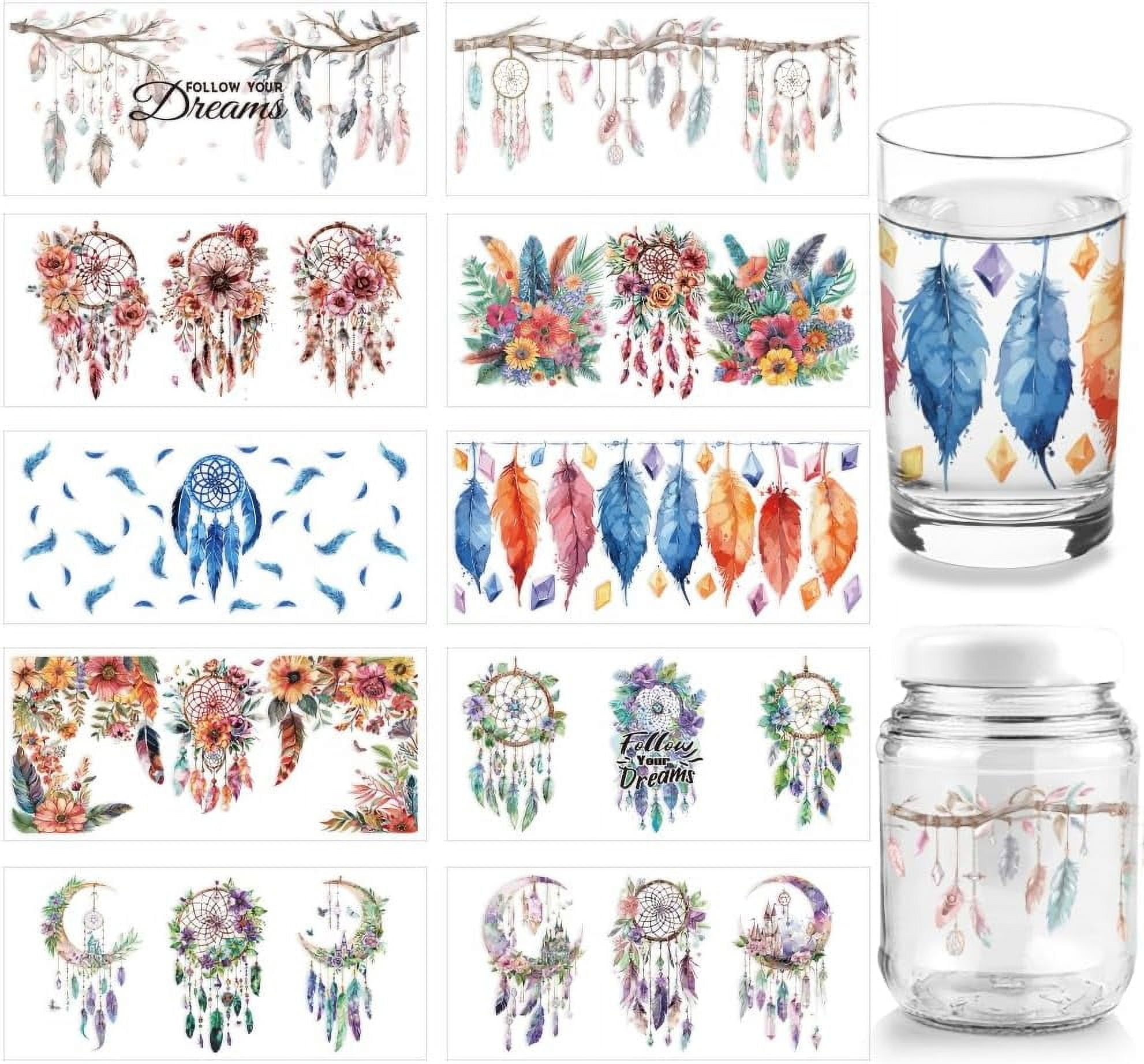 10 Sheets Dream Catcher UV DTF Cup Wrap for 16OZ Glass Feathers Flowers ...