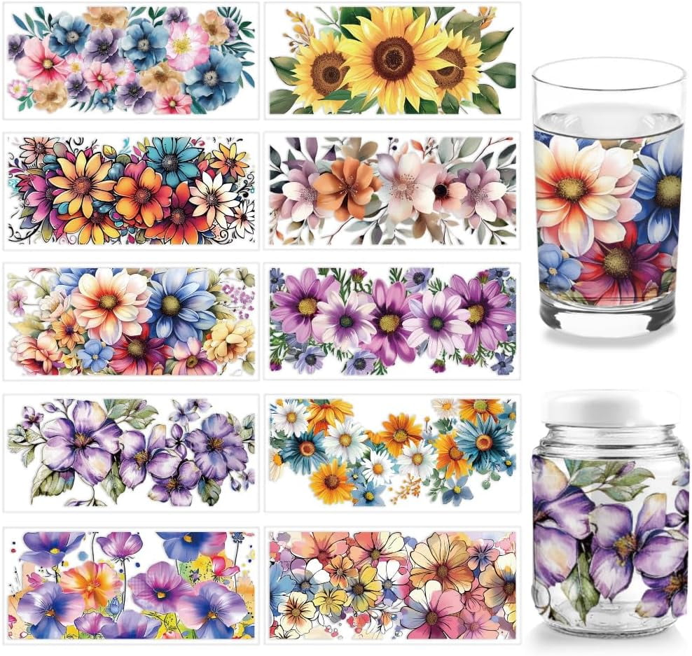 10 Sheets Flower UV DTF Cup Wrap, 10 Styles Colorful Sunflower Daisy ...