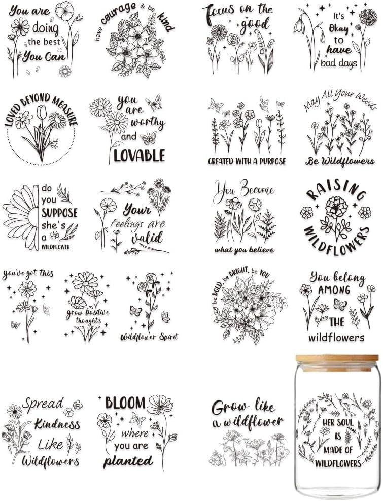 10 Sheets Flower UV DTF Cup Wrap Transfer Stickers Plant Rub on ...