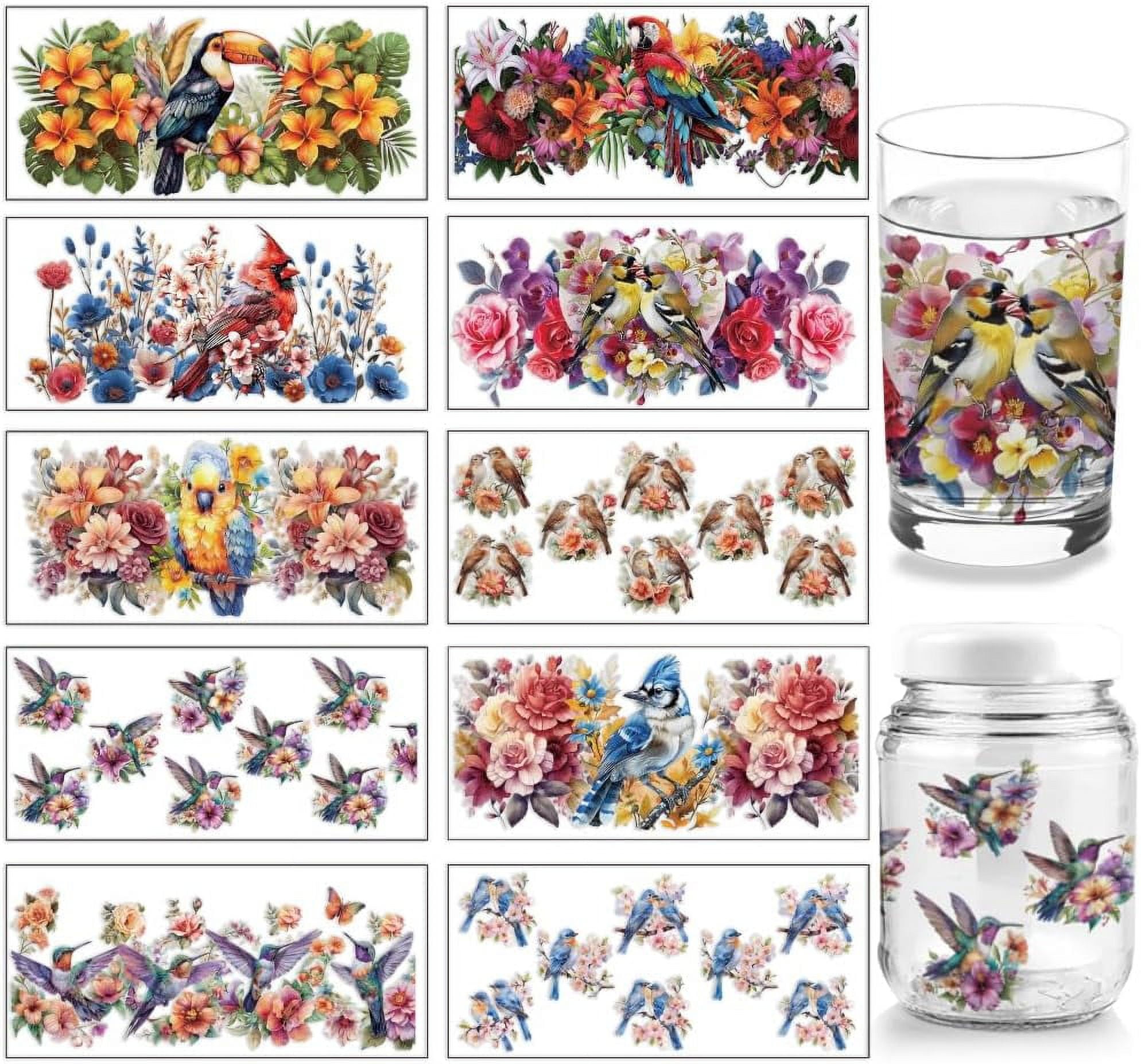 10 Sheets Flowers and Birds UV DTF Cup Wrap Hummingbirds Parrots Rub on ...