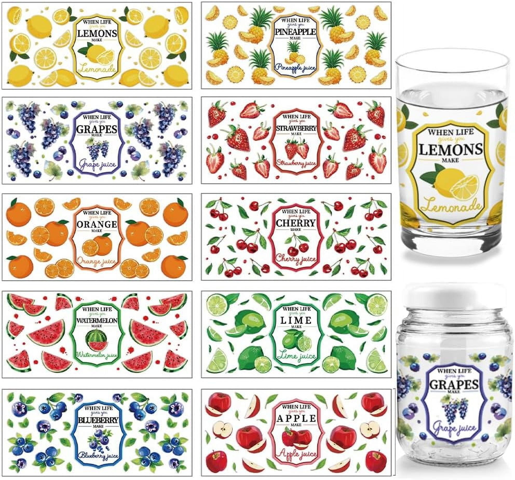 10 Sheets Fruit Theme UV DTF Cup Wrap Grape Orange Lemon Strawberry ...