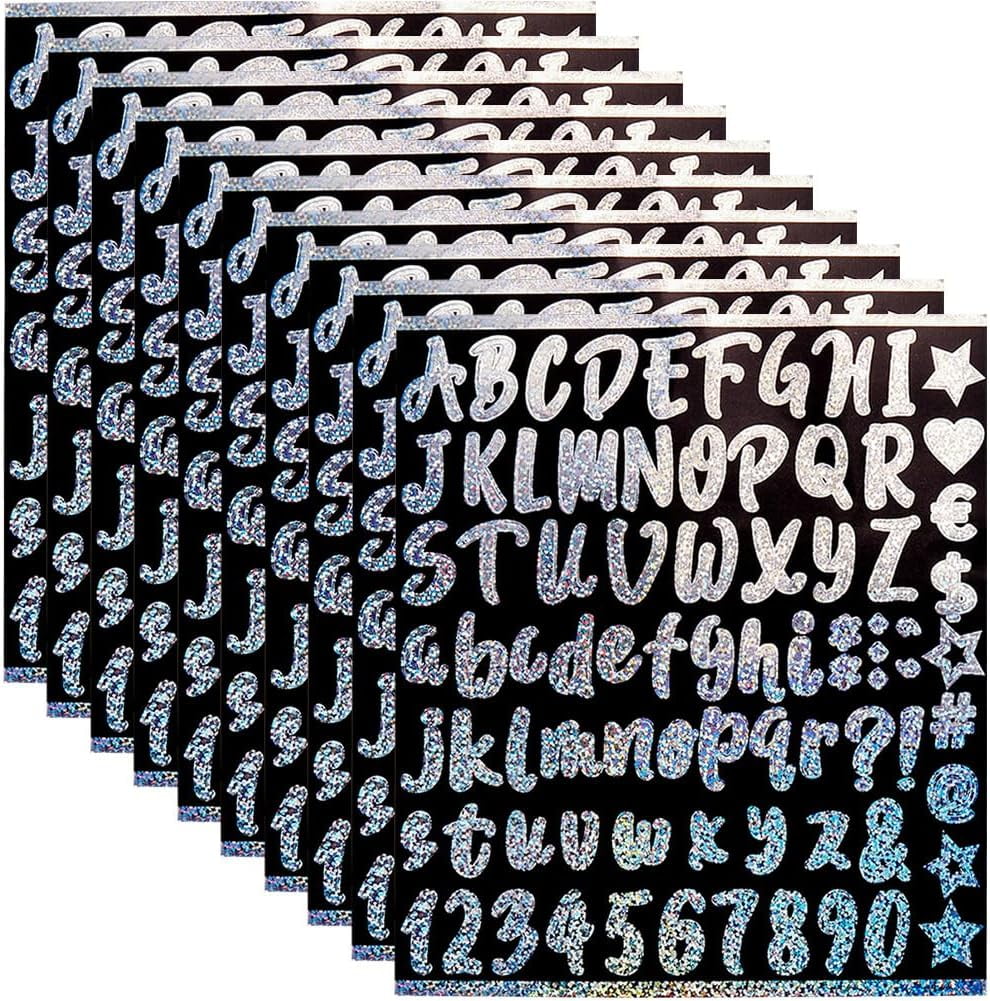 10 Sheets Glitter Letter Stickers Water Cup Shining Silver PVC ...