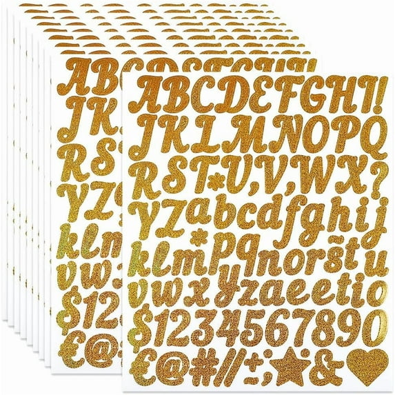 10 Sheets Gold Glitter Letter Stickers 1 Inch Stick on Alphabet Letters ...