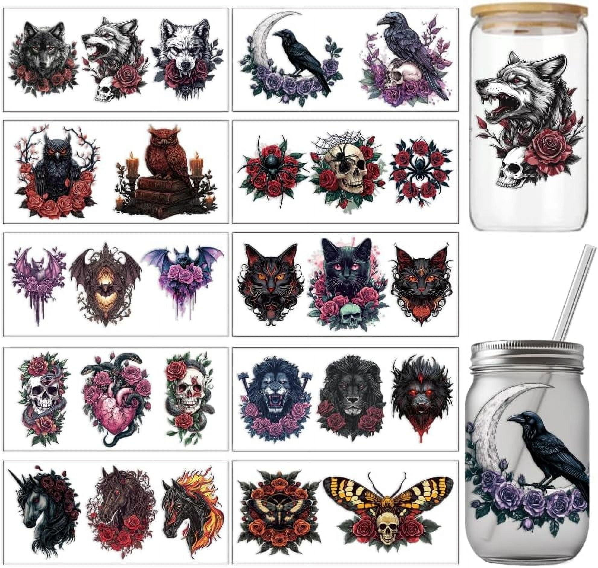 10 Sheets Gothic Dark Animals UV DTF Cup Wraps for 16 OZ Glass Cups 10 ...