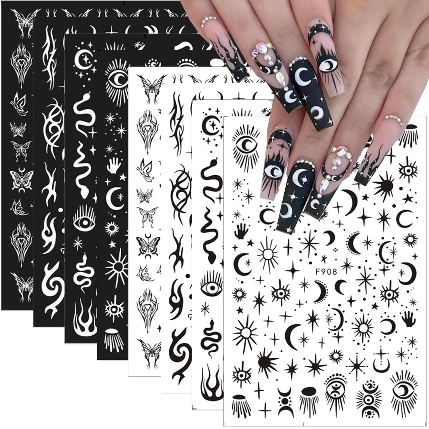 10 Sheets Gothic Stickers 3D Self-Adhesive Snake Art Stickers Black ...