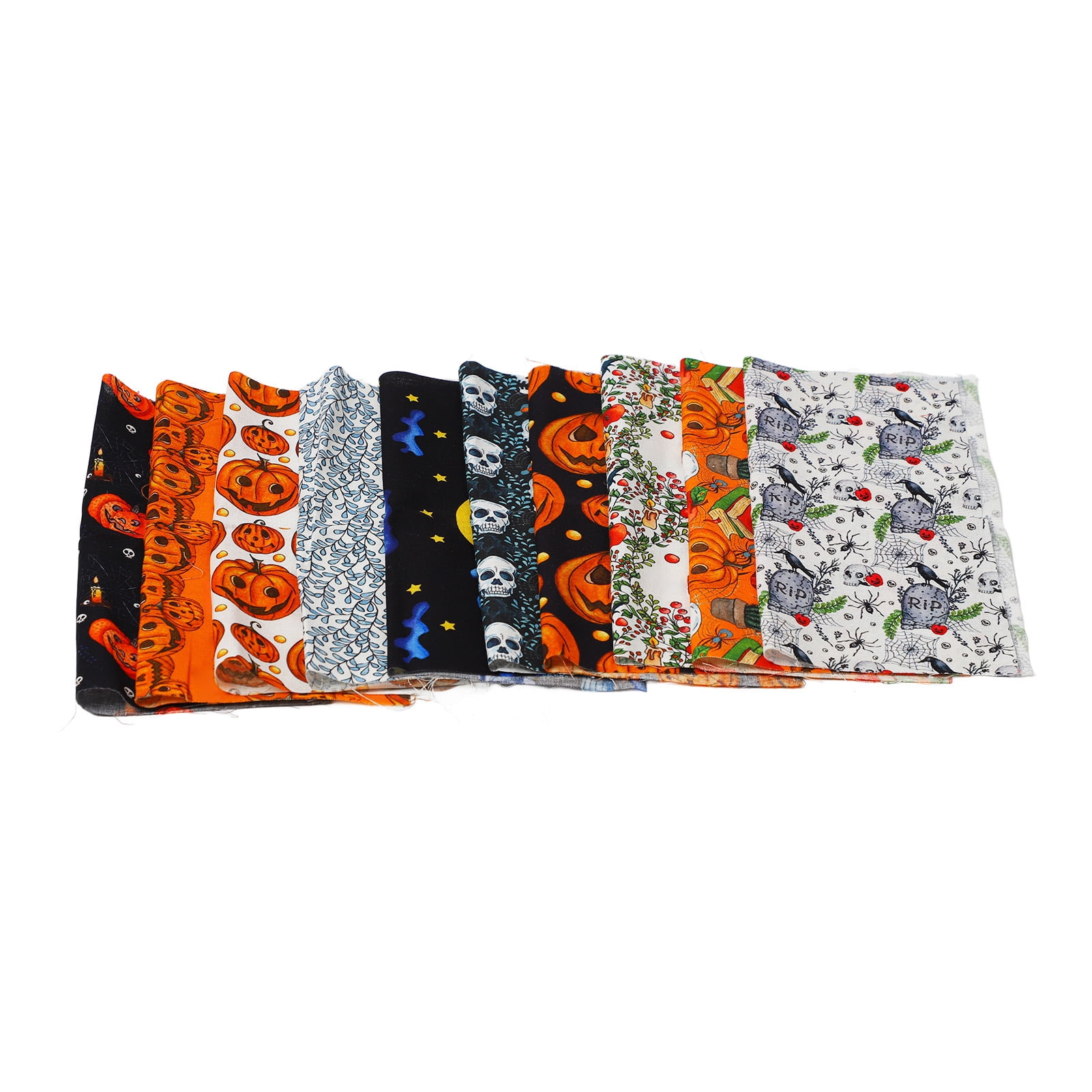 10 Sheets Halloween Cotton Fabric Ghost Pumpkin Skull Print Pattern DIY ...