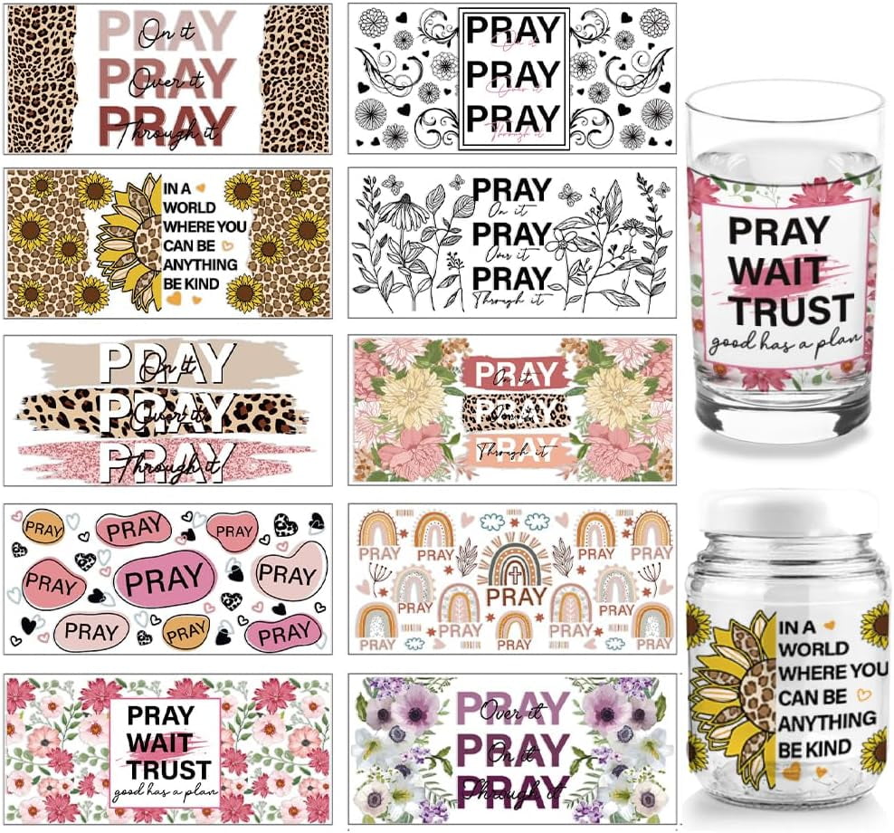 10 Sheets Inspirational Cup Stickers 10 Styles Pray Word Leopard Print ...