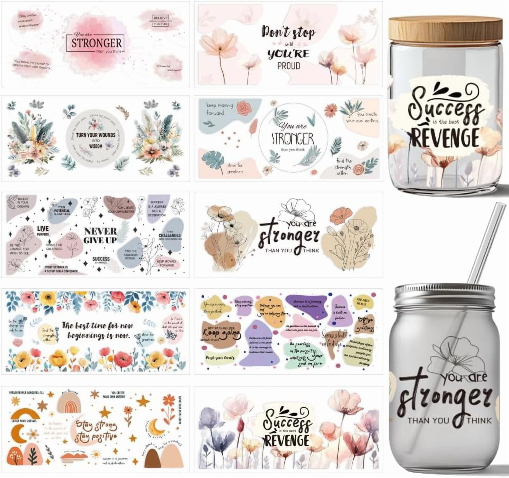 10 Sheets Inspirational Words UV DTF Cup Wrap for 16OZ Glass Stay ...