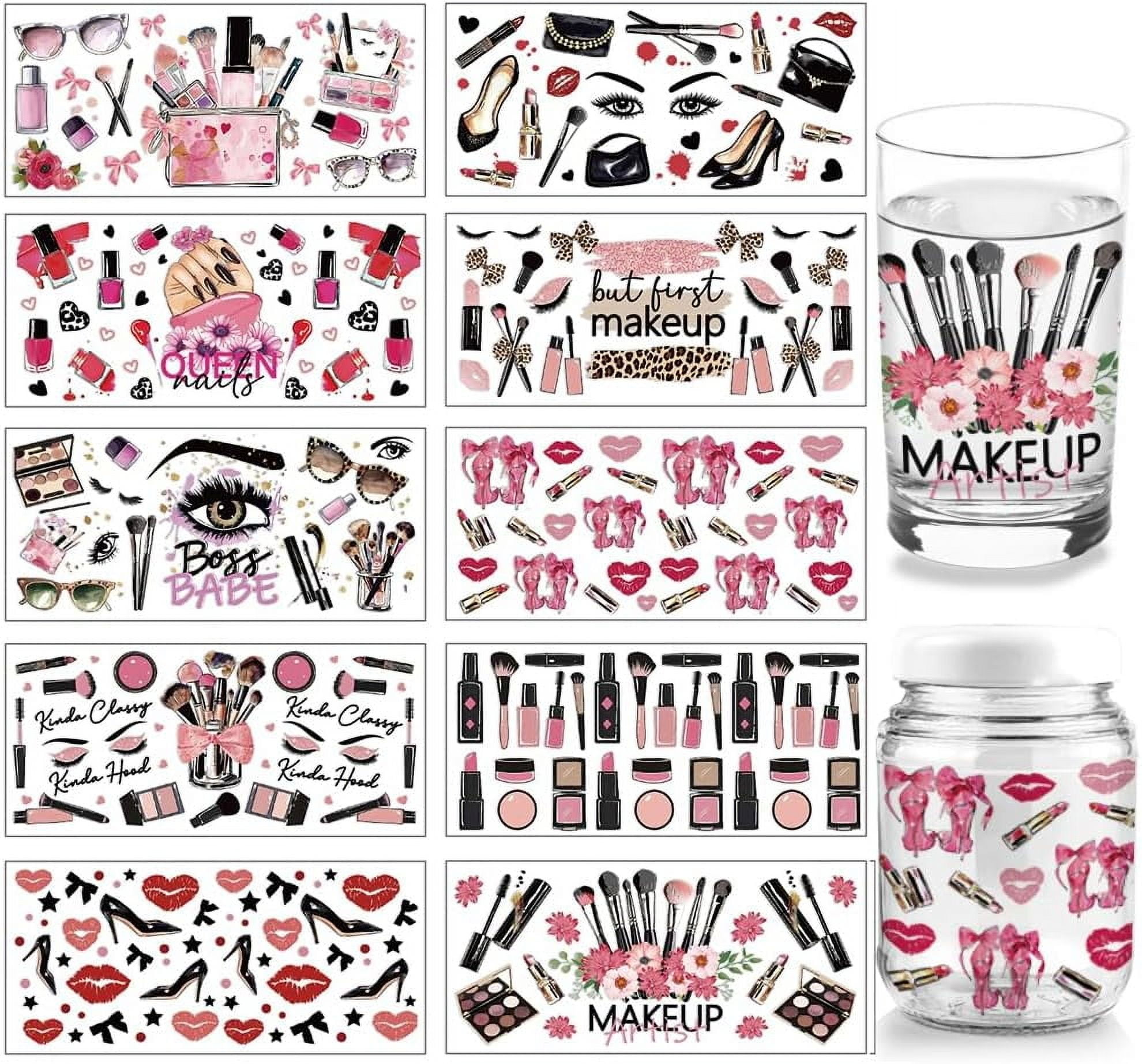 10 Sheets Makeup Theme UV DTF Cup Wrap Lipstick Heel Lip Print Pattern ...