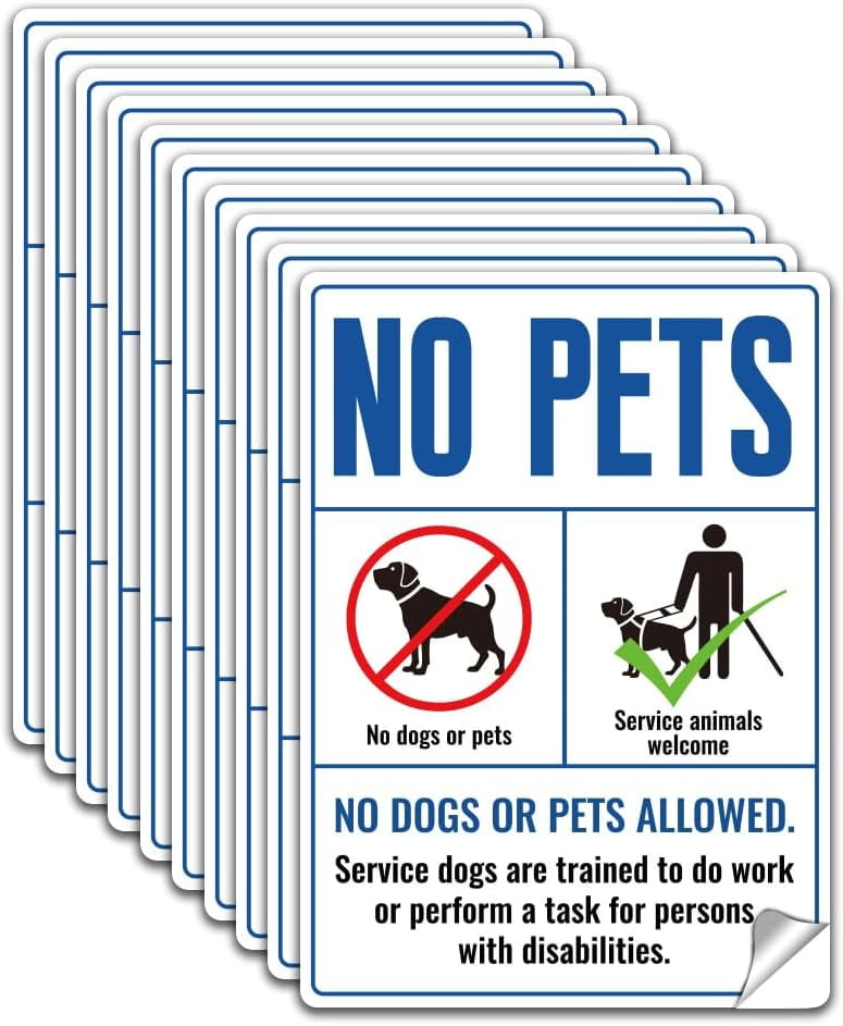 10 Sheets No Pets Allowed Plastic Sticker Signs Service Animal Only No ...