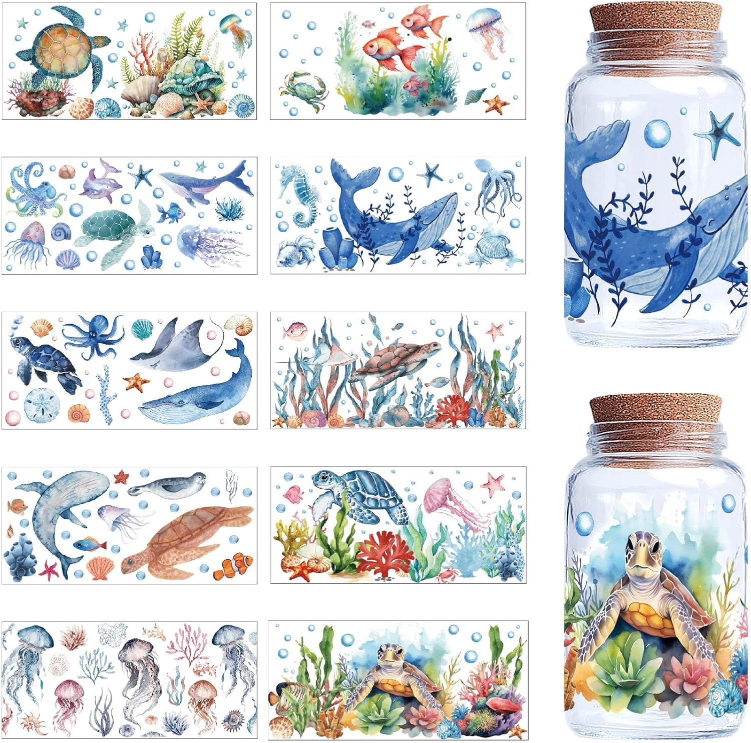 10 Sheets Ocean Transfer Stickers for Glass Cups Rub on Transfers Decal ...