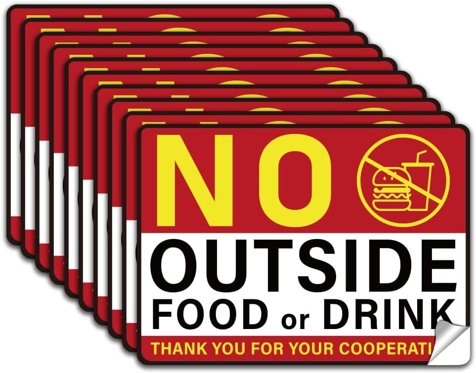 10 Sheets No Outside Food or Drink Sign Stickers Waterproof No Outside ...