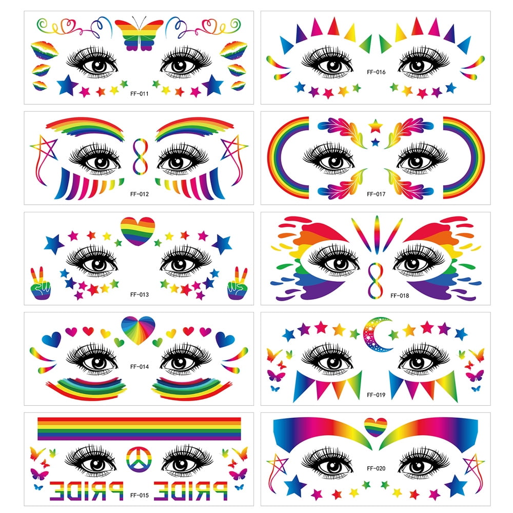10 Sheets Pride Tattoos Rainbow Temporary Tattoos Rainbow Face Tattoo