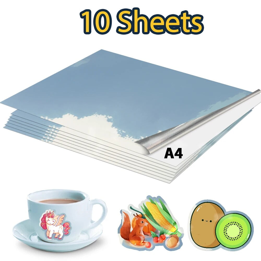 10 Sheets Printable Vinyl Sticker Paper A4 Glossy self-adhesive Copy ...