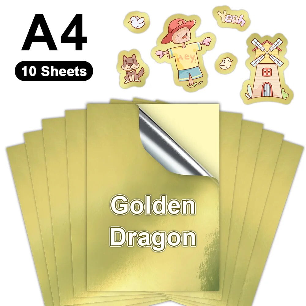 10 Sheets Printable Vinyl Sticker Paper A4 Transparent White Gold Self ...