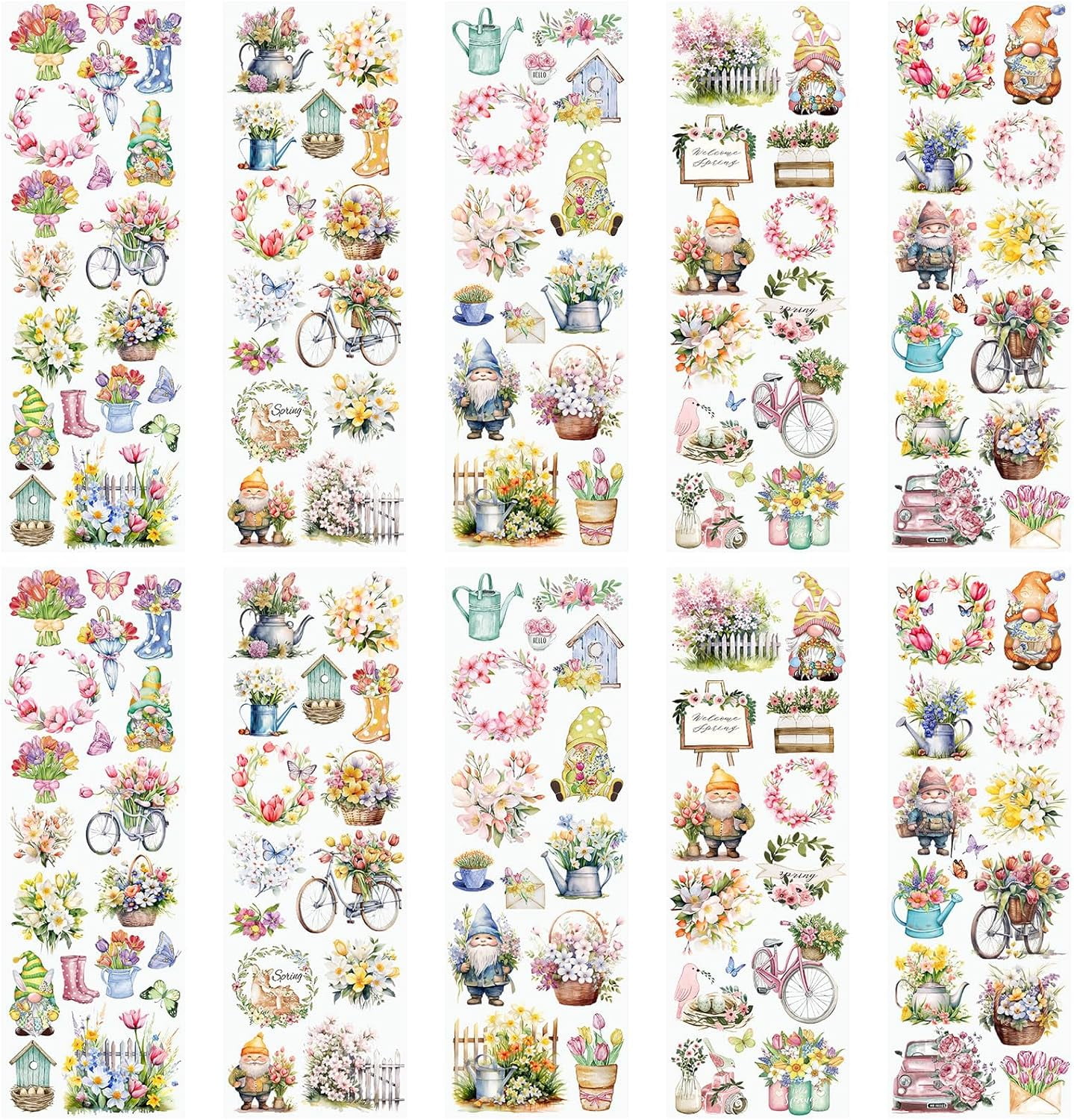 10 Sheets Rub On Transfer Sticker, Spring Flower Decals Rose Tulip ...