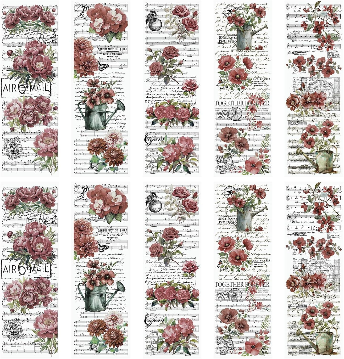 10 Sheets Rub On Transfer Sticker, Vintage Red Flower Decals with ...