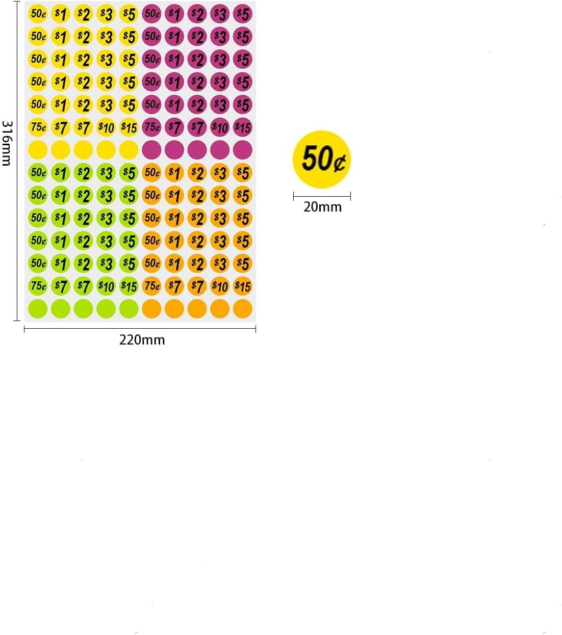 10 Sheets Sale Stickers Mixed Color 316x220mm Yard Sale Price Stickers ...