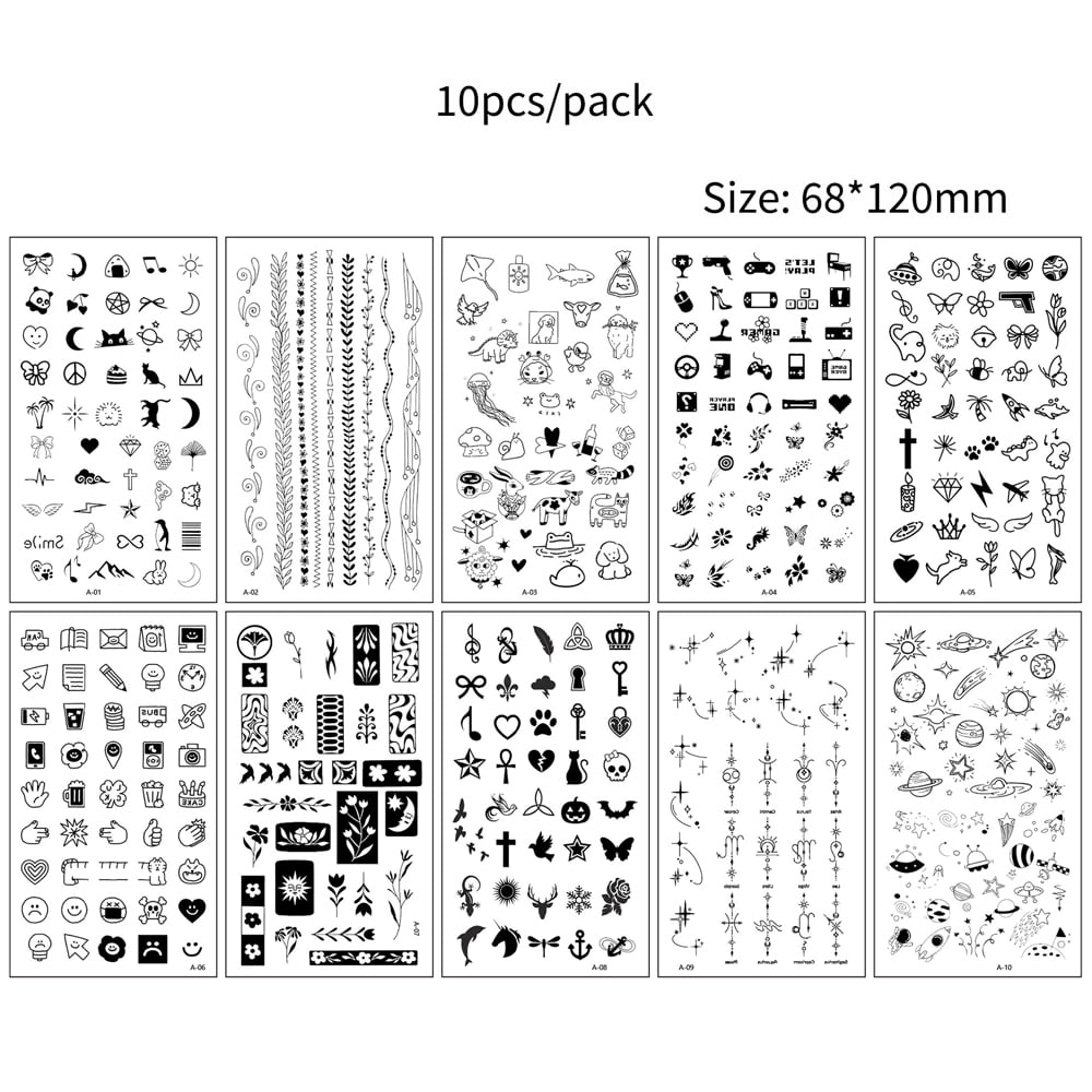 10 Sheets Small Cute Stickers For Hand and Ear Realistic Butterfly Leaf ...