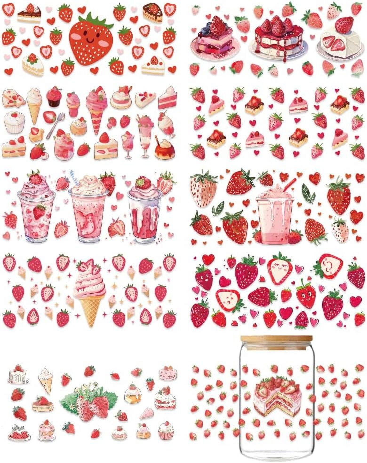 10 Sheets Strawberry UV DTF Wraps Strawberry Shortcake UV DTF Cup Wraps Pink Strawberry Ice ...