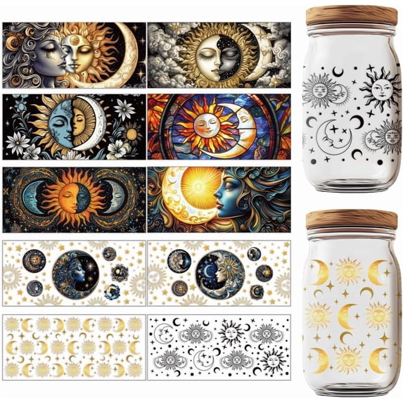 10 Sheets Transfers Stickers Rub on Transfers Sun and Moon UV DTF Cup ...
