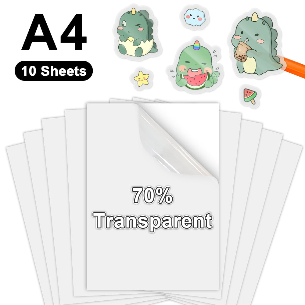10 Sheets Transparent Printable Vinyl Sticker Paper A4 Glossy White ...