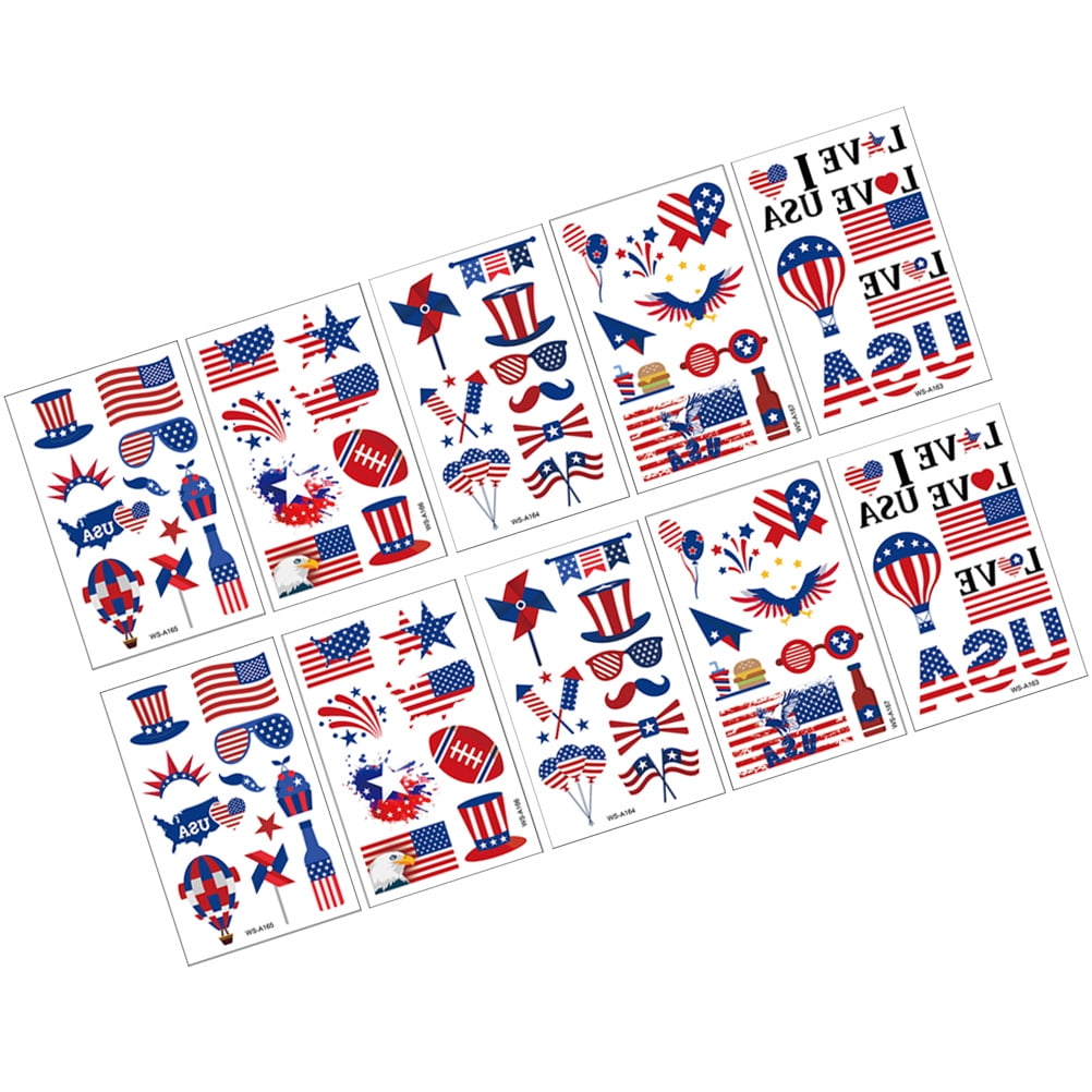 Eease 10 American Flag Patriotic Temporary Tattoos for Fourth of July ...