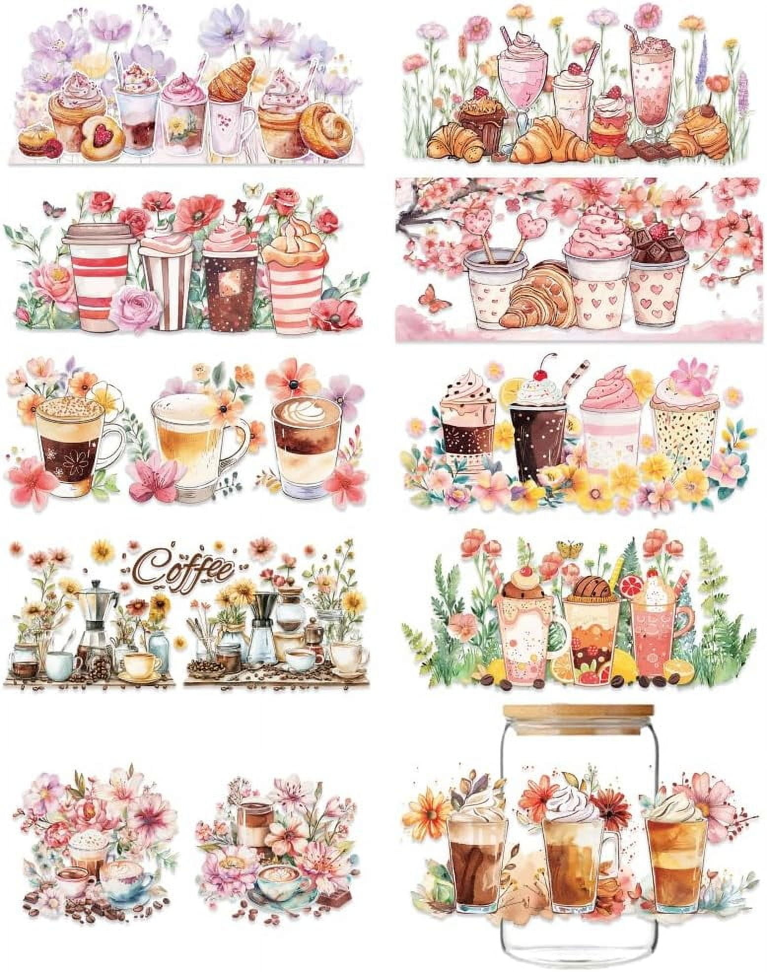 10 Sheets UV DTF Coffee Wraps Waterproof Ice Cream Transfer Stickers ...