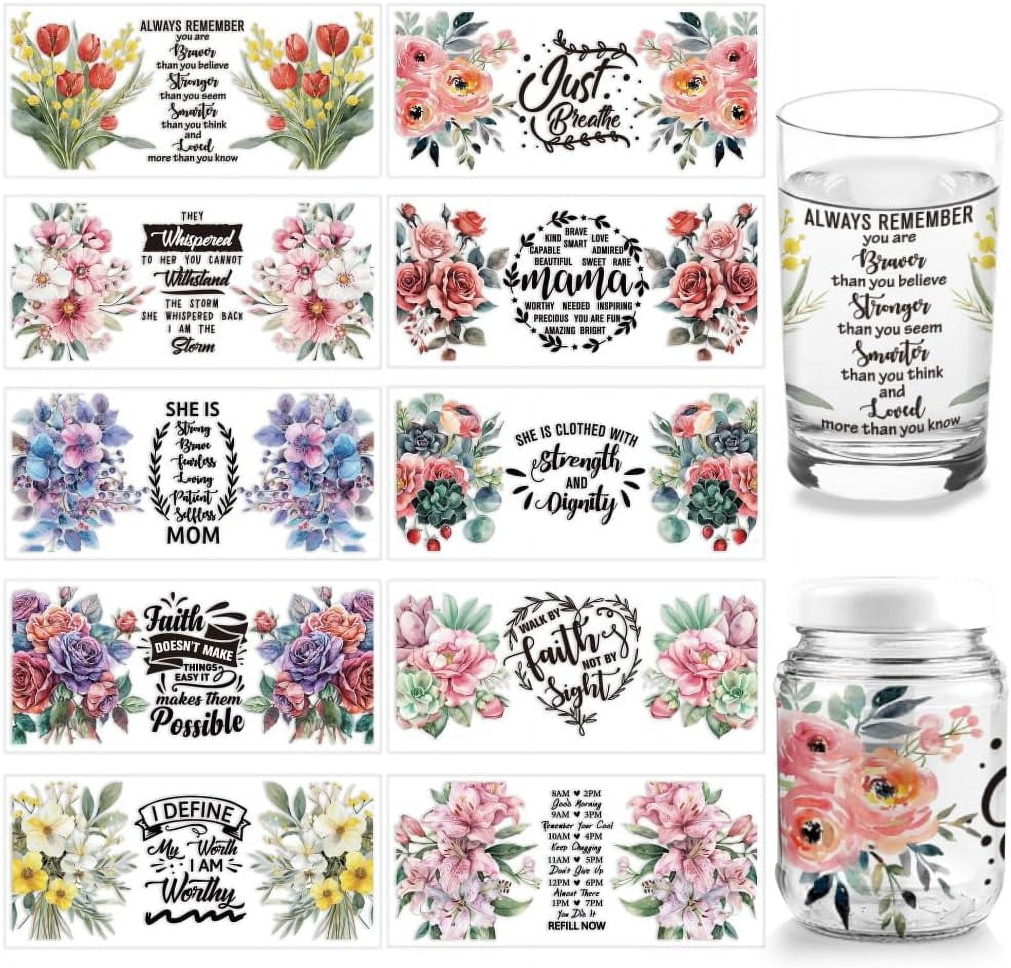 10 Sheets UV DTF Cup Wrap 10 Styles Inspirational Quotes and Flower ...