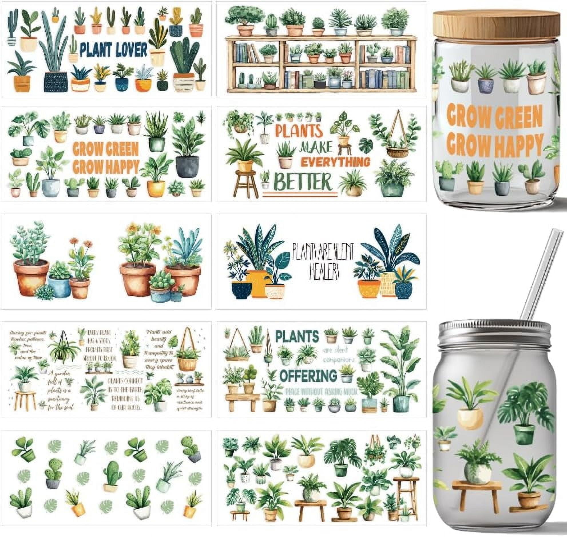 10 Sheets UV DTF Cup Wrap 10 Styles Potted Plants Plant Lovers Rub on ...