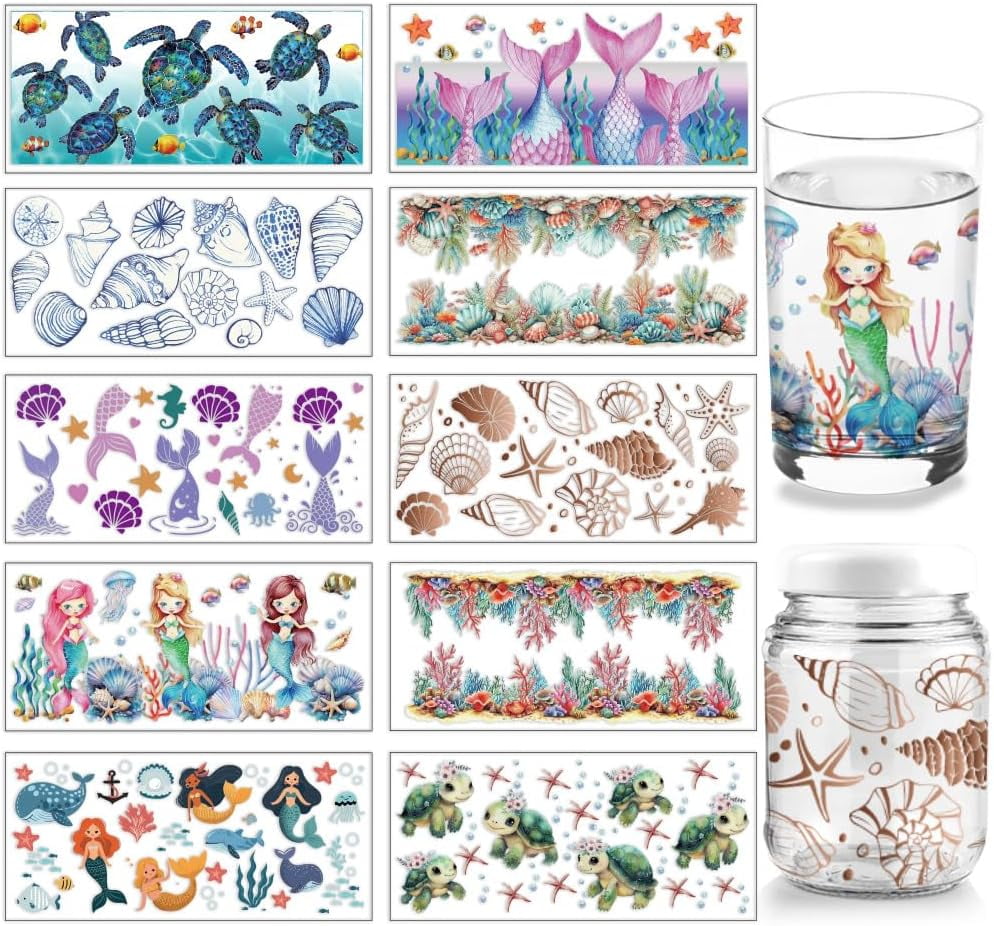 10 Sheets UV DTF Cup Wrap 10 Styles Ocean Animal Theme Turtle Princess ...