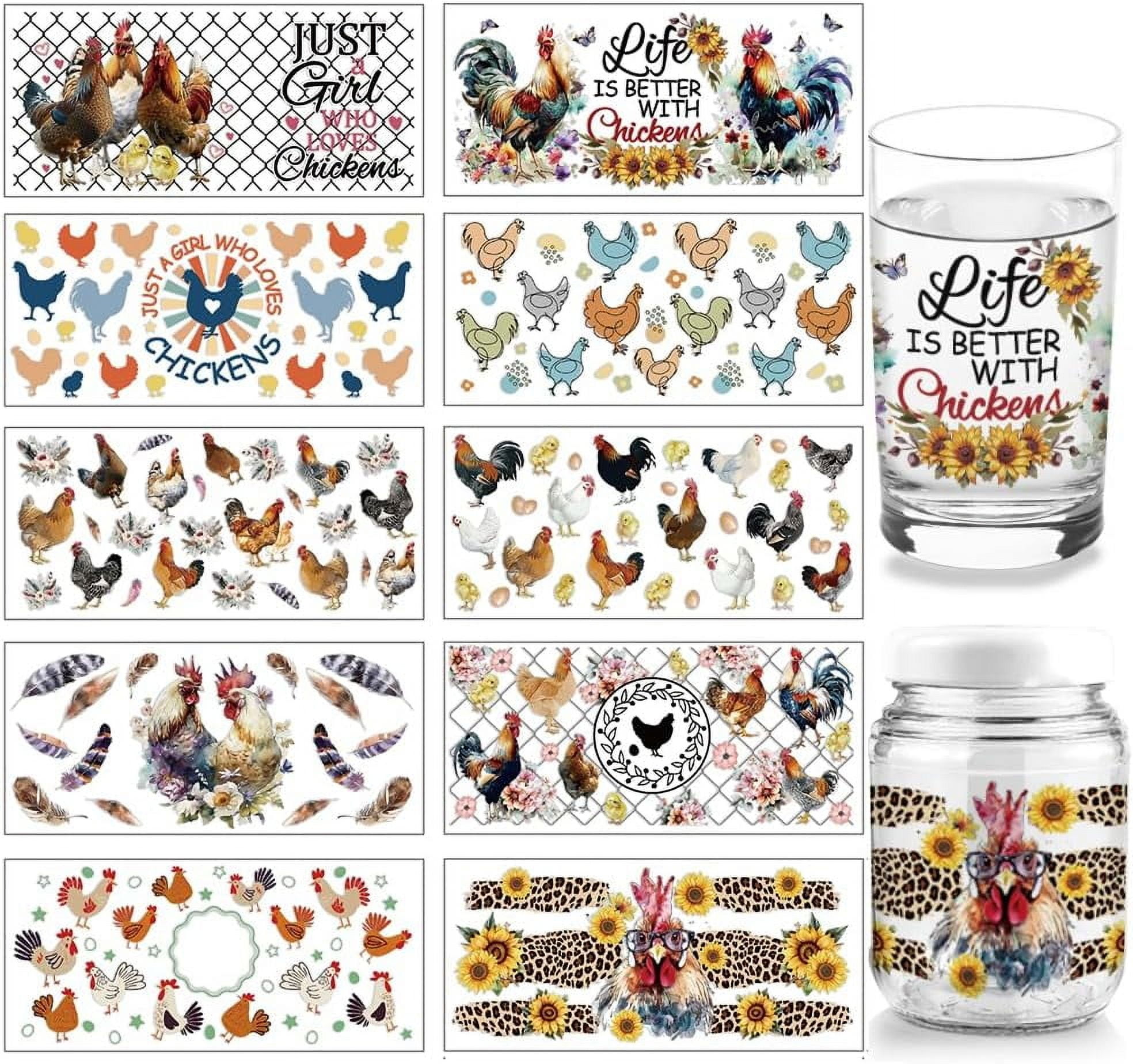 10 Sheets UV DTF Cup Wrap Transfer Stickers for Glass 10 Styles Farm ...