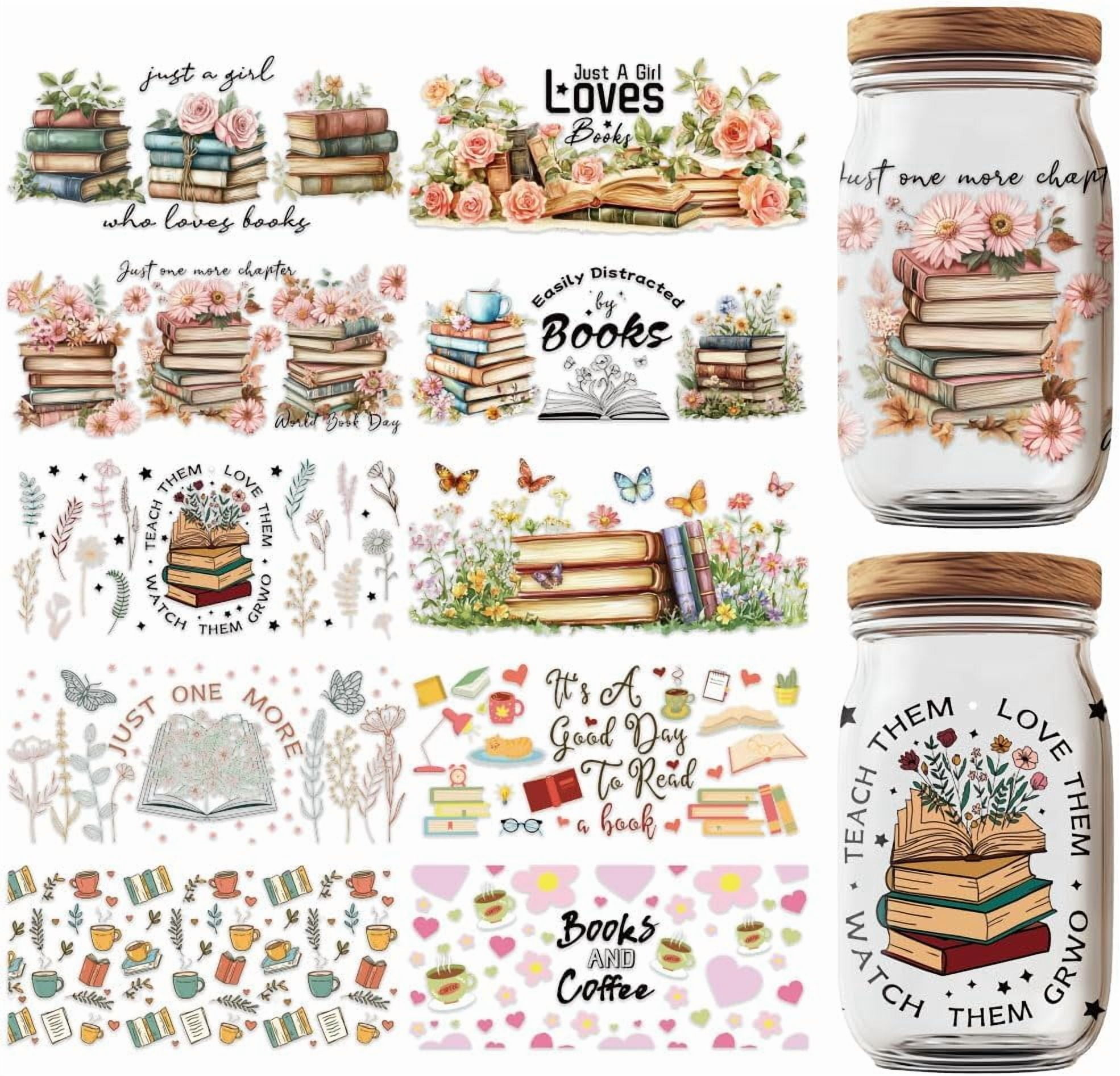 10 Sheets UV DTF Cup Wrap Transfer Stickers Reading Theme Rub on Decals ...