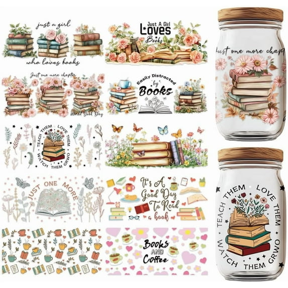 10 Sheets UV DTF Cup Wrap Transfer Stickers Reading Theme Rub on Decals ...