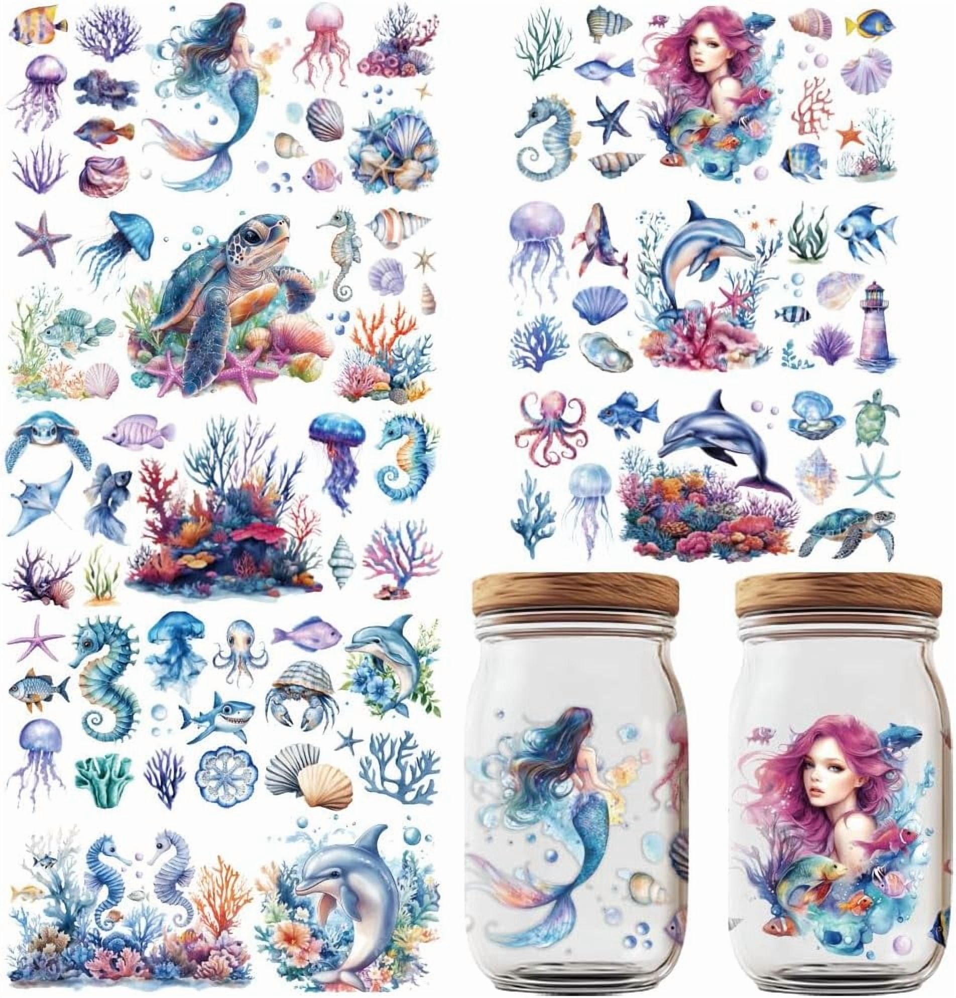 10 Sheets UV DTF Cup Wrap Transfer Stickers Sea Animals Rub on Decals ...