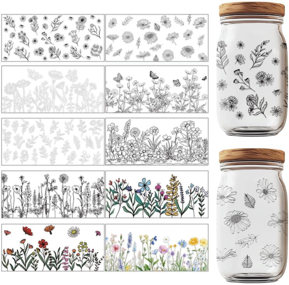 10 Sheets UV DTF Cup Wraps 10 Styles Flower Printed UV DTF Cup Wrap ...