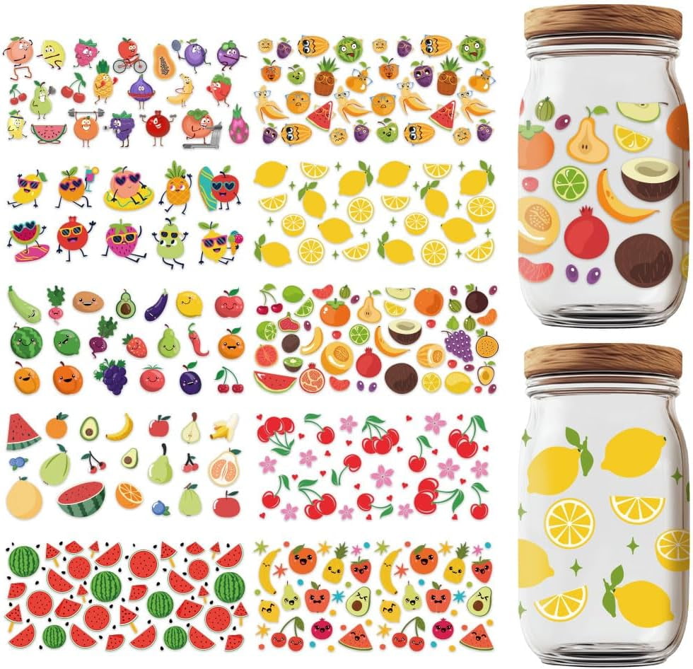 10 Sheets UV DTF Cup Wraps 10 Styles Fruit Transfer Stickers Waterproof ...